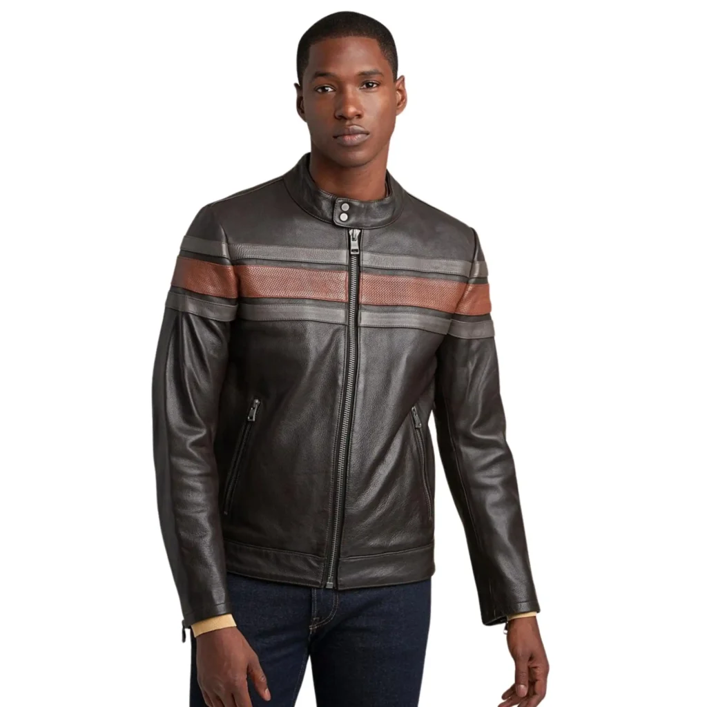 Hudson Retro Striped Leather Jacket - Linux Leather