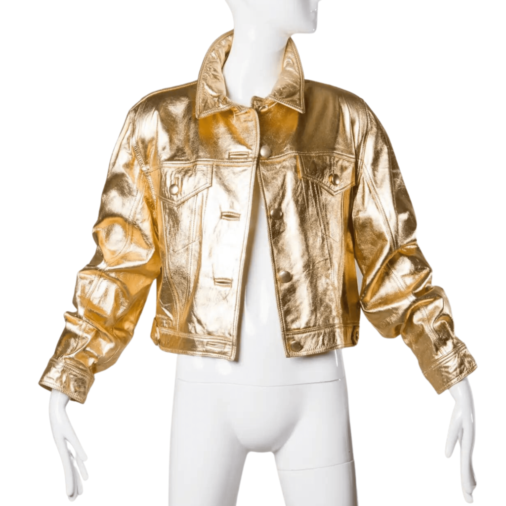 Premium Women Gold Leather Jacket - Linux Leather